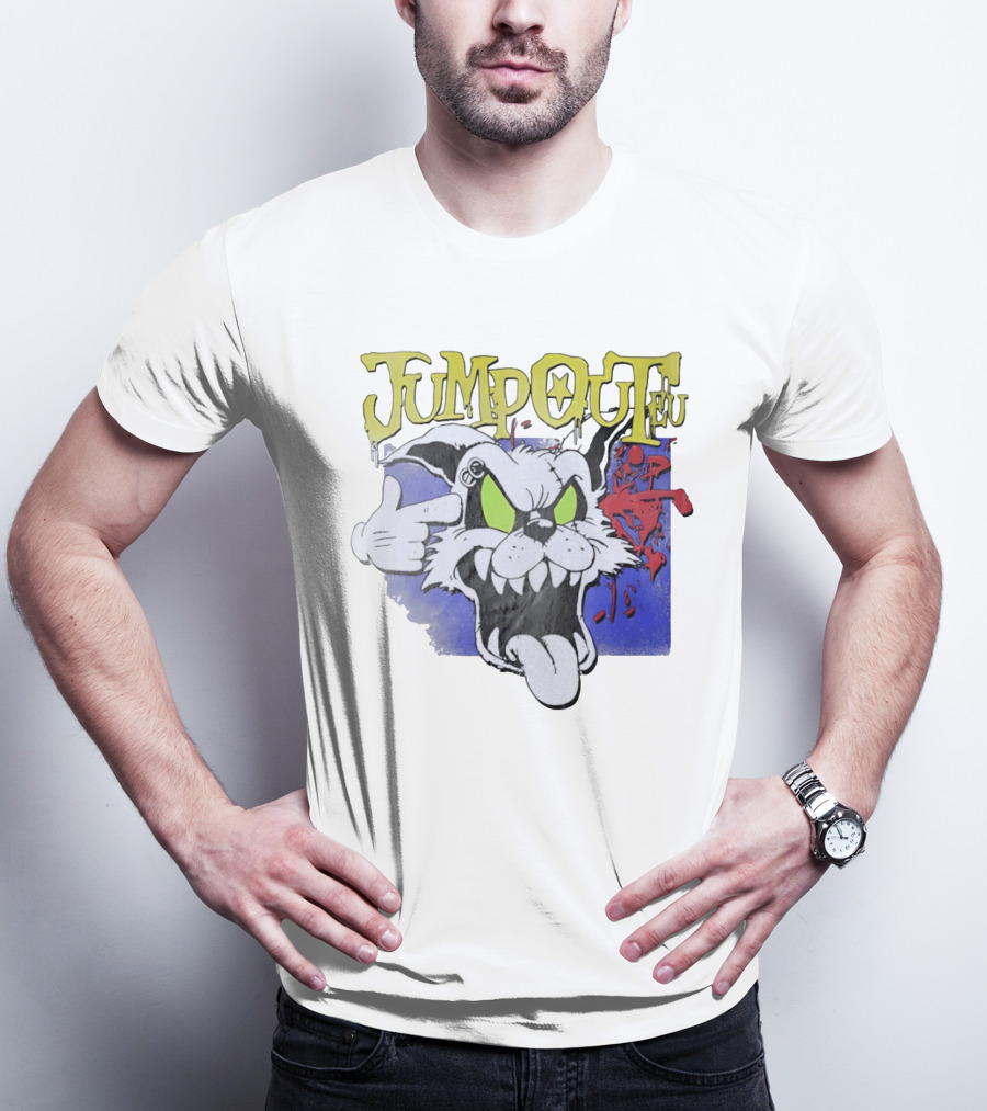 Jumpouteu Pop Culture Cat Creature Teeth Tongue Glove Eyes T-Shirt