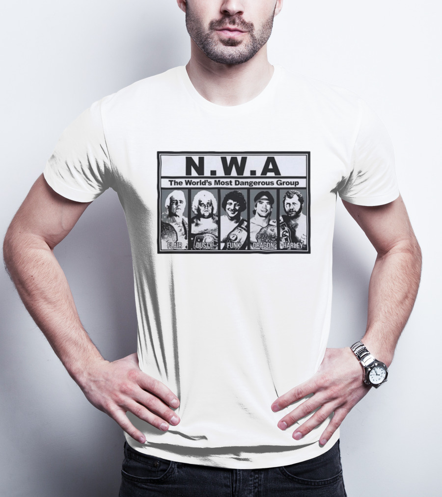 NWA The World's Most Dangerous Group Flair Dusty Funk Dragon Harley T-Shirt
