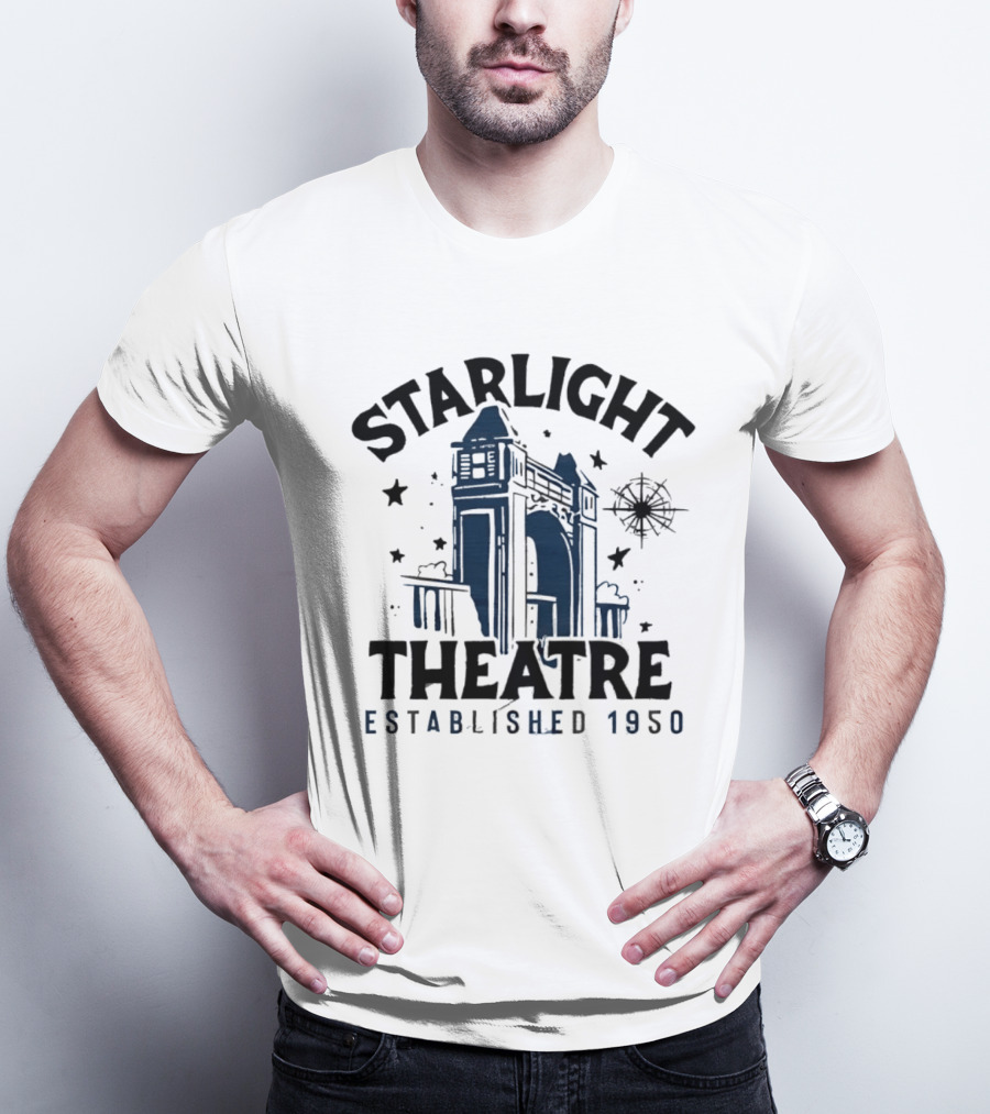 Starlight Theatre Established 1950 Vintage Architectural Landmark With Stars And Tower Scene T-Shirt