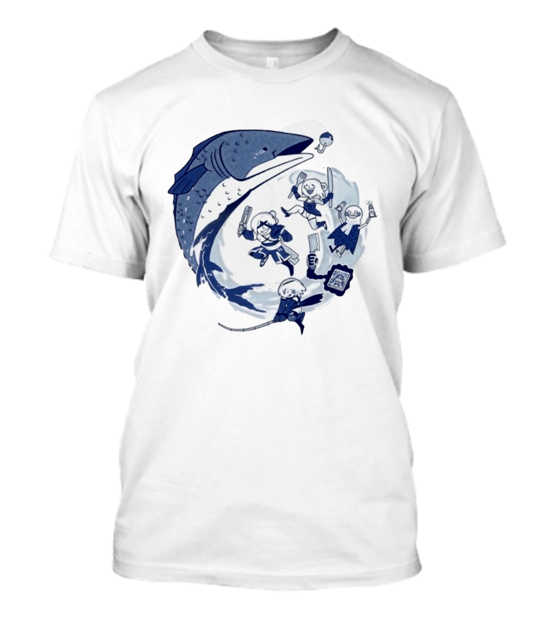 NieR Automata 2B Fishing Cooking Game Characters Wave T-Shirt