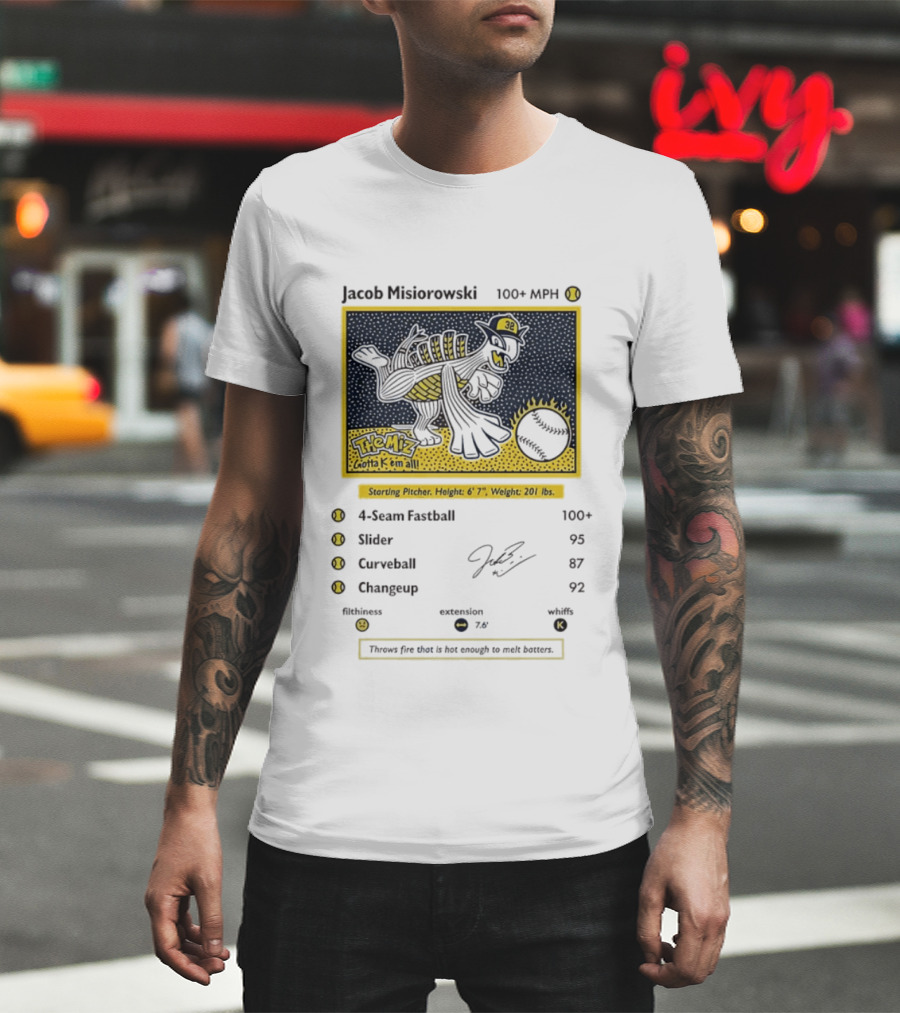 Jacob Misiorowski Milwaukee Brewers The Miz 100+ MPH Fastball Card T-Shirt
