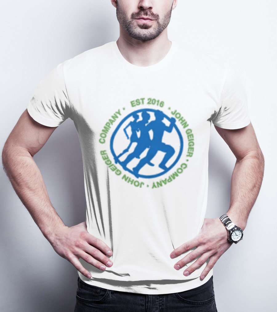 John Geiger Company Est 2016 Blue Running Figures T-Shirt