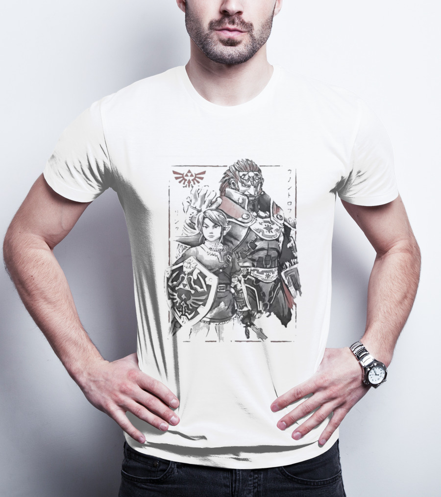 Legend Of Zelda Link Ganondorf Japanese Sumi Art Hyrule Crest T-Shirt