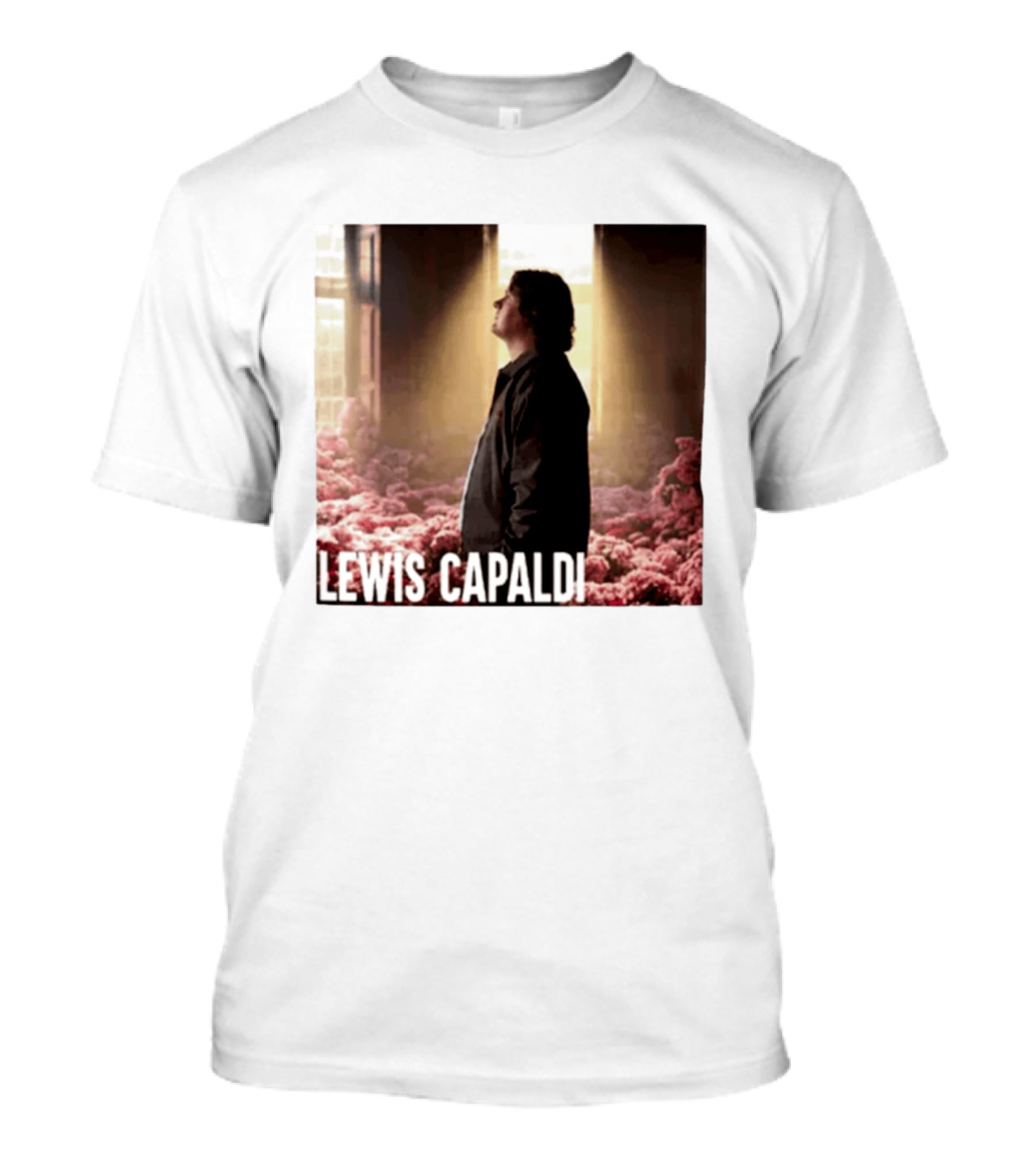 Lewis Capaldi Standing In Floral Scene With Sunlight In Concert Photo T-Shirt