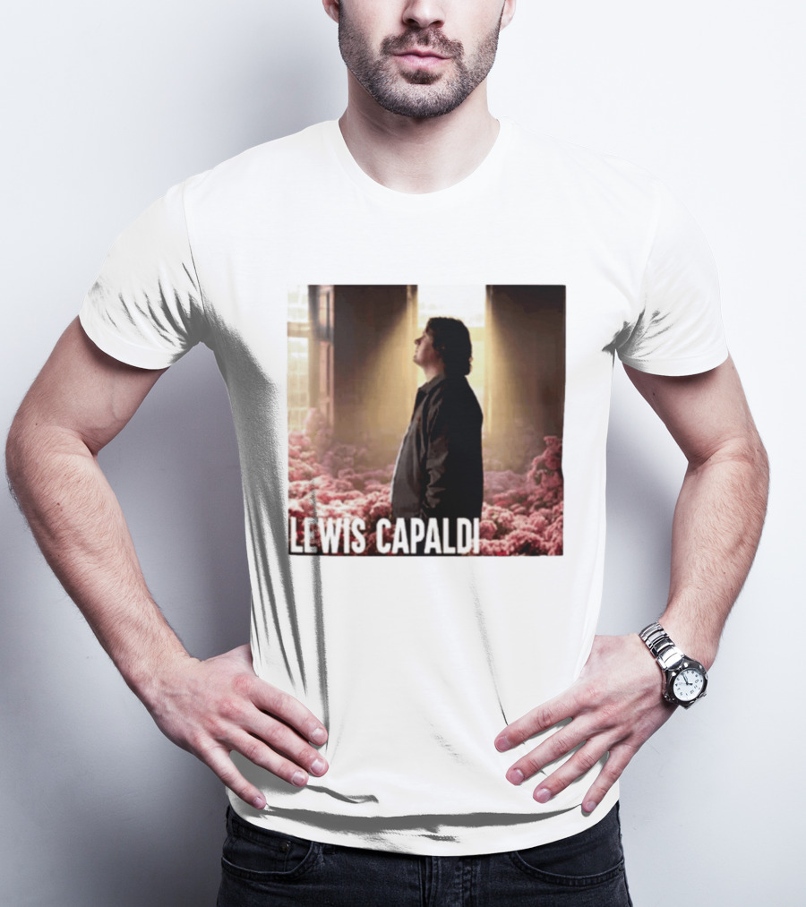 Lewis Capaldi Standing In Floral Scene With Sunlight In Concert Photo T-Shirt