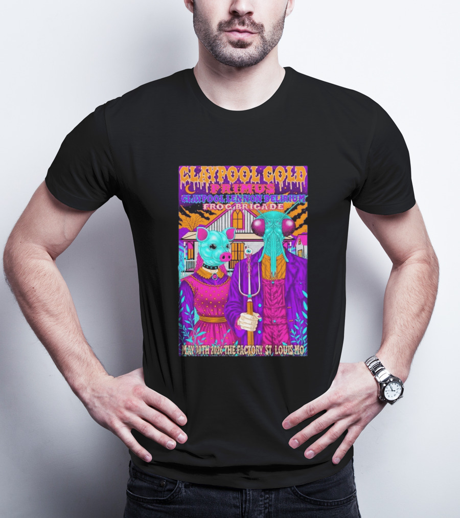 Claypool Gold Primus Lennon Delirium Frog Brigade Concert May 30th 2026 St Louis Mo T-Shirt