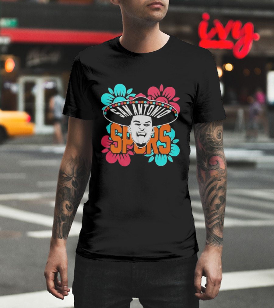 San Antonio Spurs Dejounte Murray Floral Sombrero T-Shirt