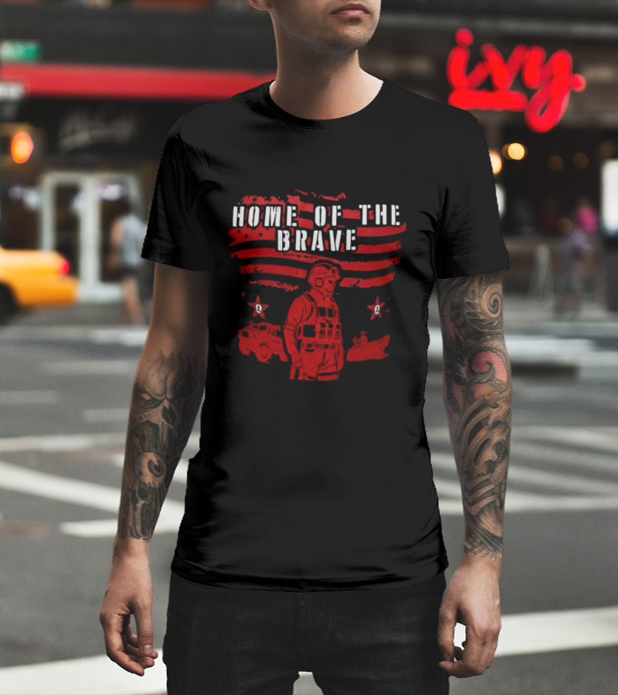 Home Of The Brave Soldier With Stars And Stripes T-Shirt