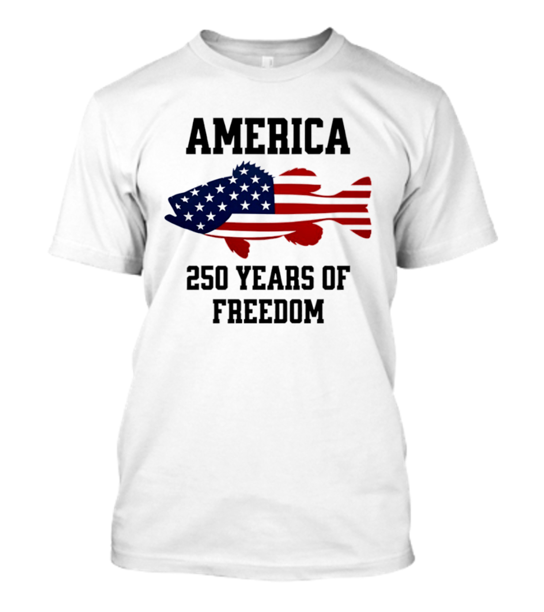 America Flag Bass Fishing 250 Years Of Freedom Celebration T-Shirt