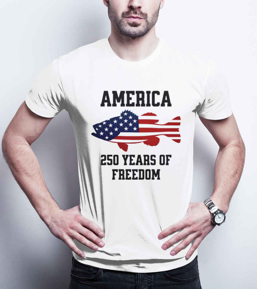 America Flag Bass Fishing 250 Years Of Freedom Celebration T-Shirt