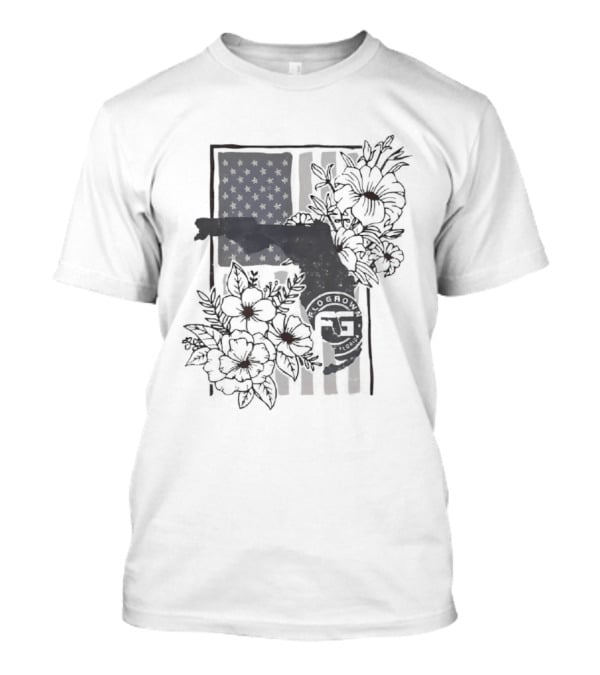 Florida State Map With American Flag Stars And Stripes Floral FLG T-Shirt