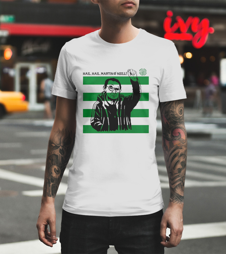 Hail Hail Martin O Neill Iconic Gesture Four Leaf Clover Stripes T-Shirt