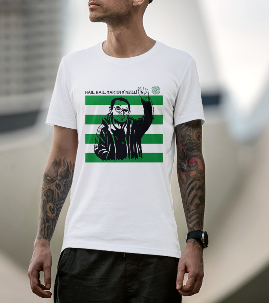 Hail Hail Martin O Neill Iconic Gesture Four Leaf Clover Stripes T-Shirt