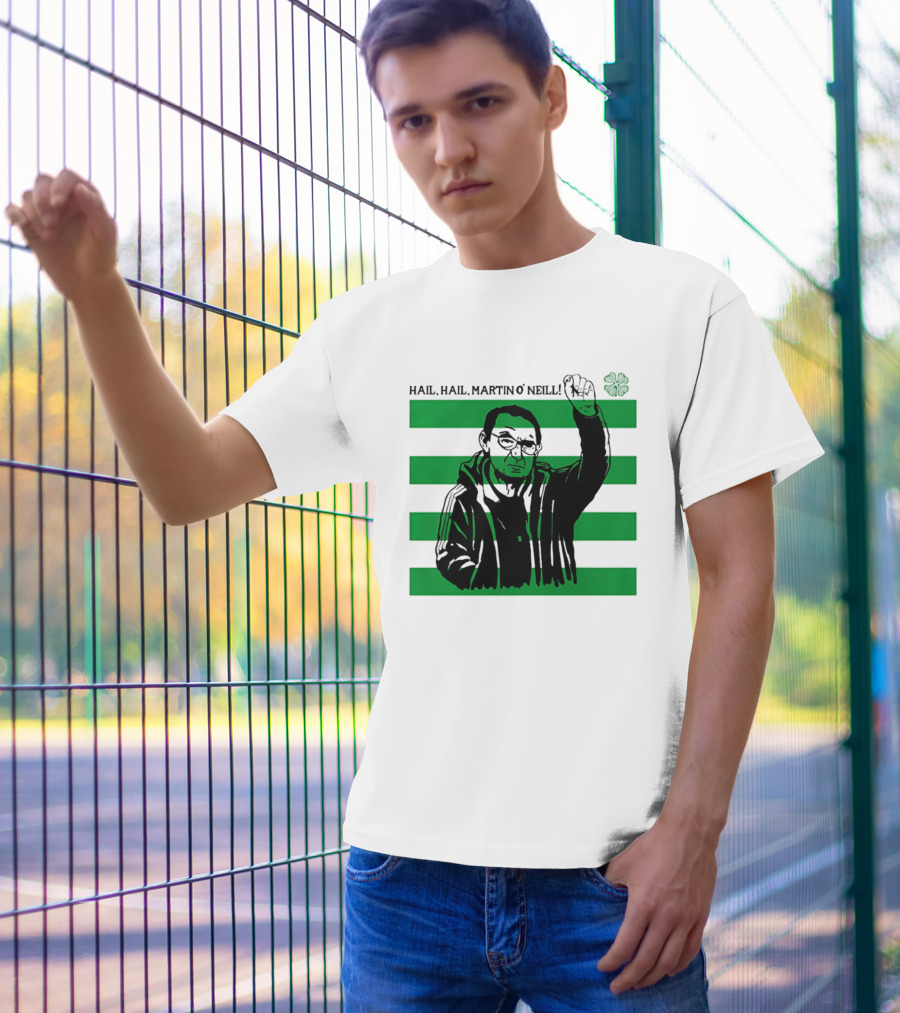 Hail Hail Martin O Neill Iconic Gesture Four Leaf Clover Stripes T-Shirt