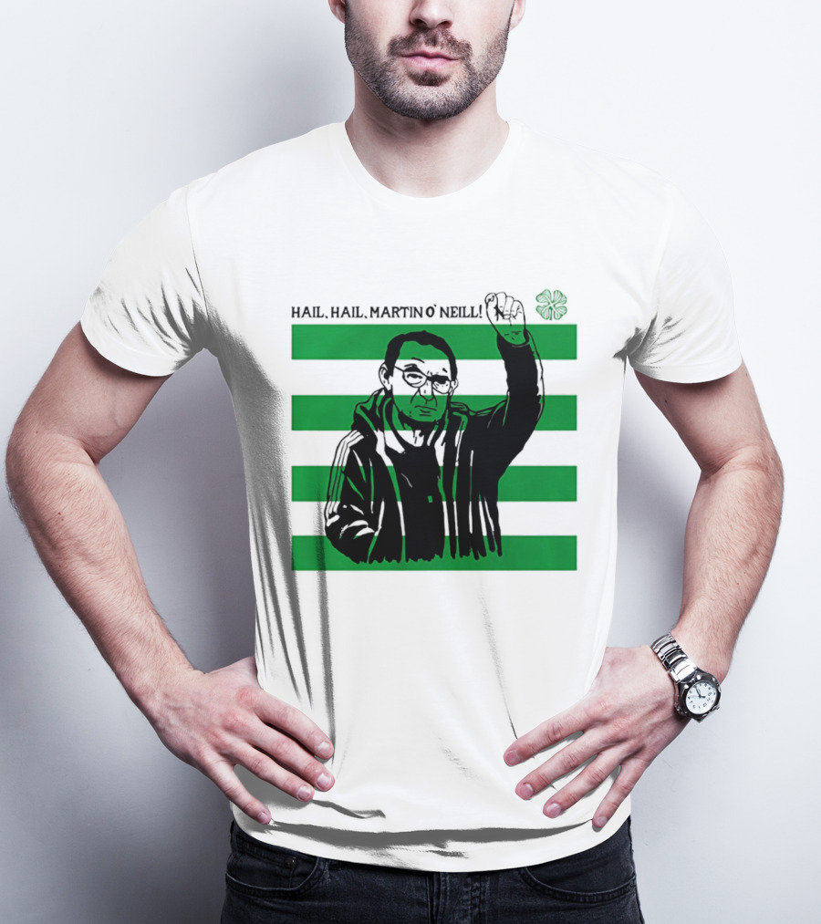 Hail Hail Martin O Neill Iconic Gesture Four Leaf Clover Stripes T-Shirt