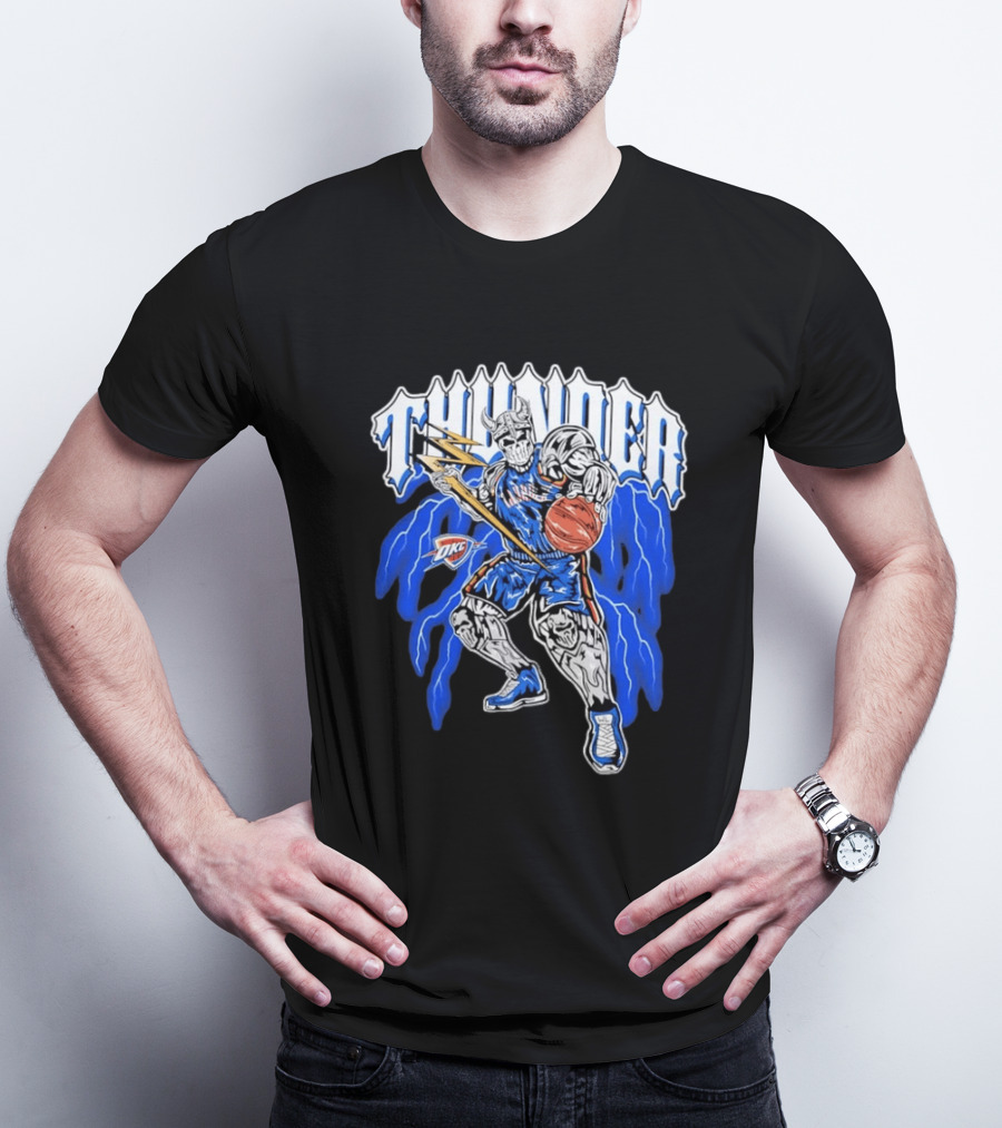 THUNDER Viking Skeleton NBA Basketball Player OKC Oklahoma City T-Shirt