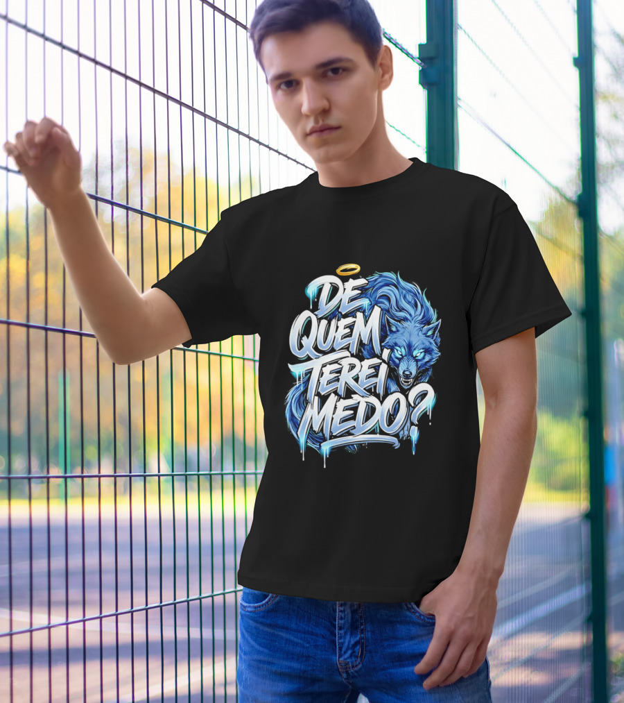 De Quem Terei Medo Blue Wolf Halo Icy Effect T-Shirt