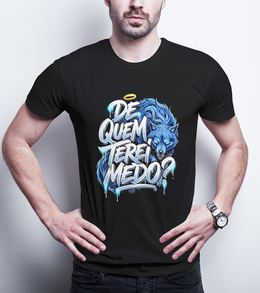 De Quem Terei Medo Blue Wolf Halo Icy Effect T-Shirt
