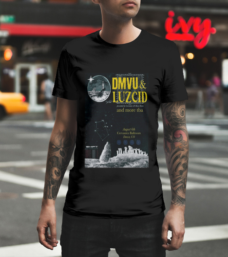 DMVU LUZCID August 6th Cervantes Ballroom Denver CO Lunar Lighthouse Constellation T-Shirt