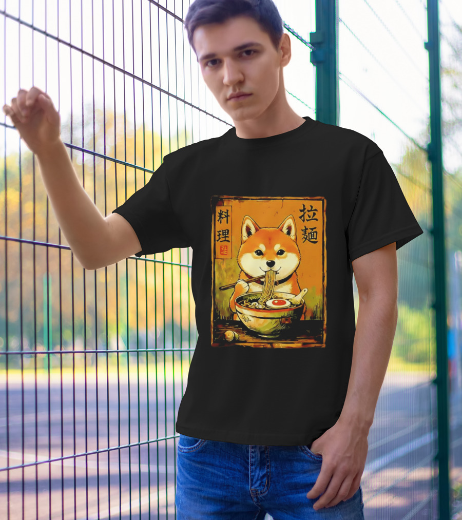 Shiba Inu Ramen Noodles Japanese Kanji T-Shirt