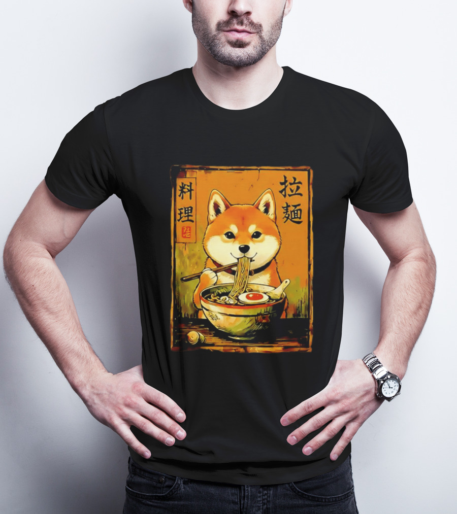 Shiba Inu Ramen Noodles Japanese Kanji T-Shirt