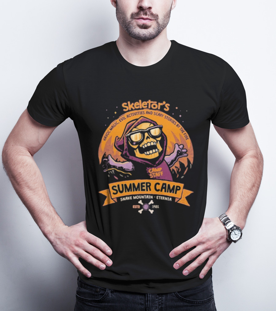 Skeletor's Summer Camp Staff Snake Mountain Eternis Evil Activities Eternia Estd 1981 T-Shirt
