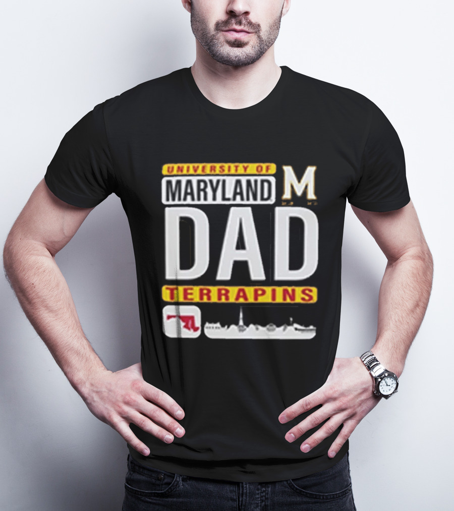 University Of Maryland Terrapins Dad With State Outline And Script T-Shirt