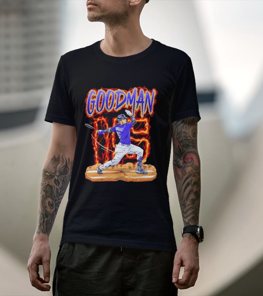 Colorado Rockies Hunter Goodman 15 Fiery Baseball Player T-Shirt