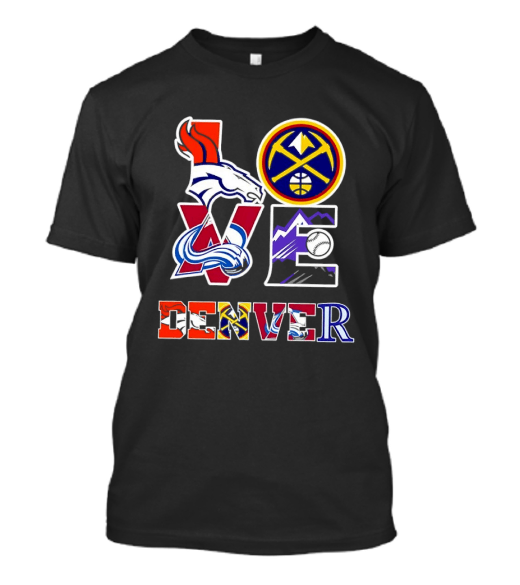 Love Denver Broncos Nuggets Avalanche Rockies Fan Pride T-Shirt