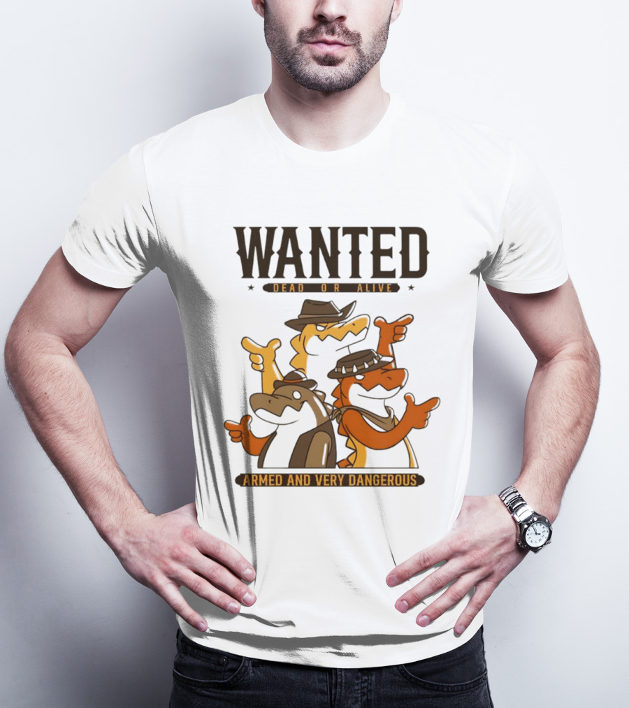 Wanted Dead Or Alive Alligator Cowboy Trio Armed And Very Dangerous T-Shirt