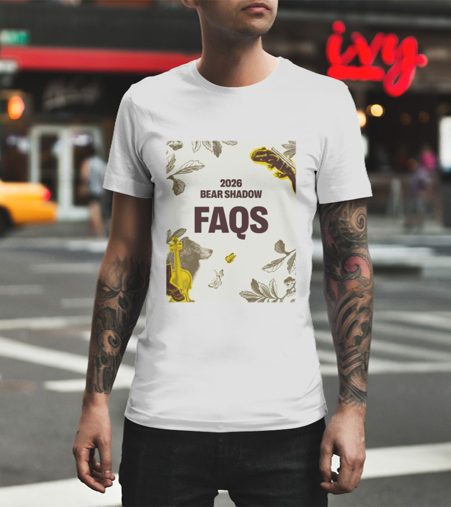 2026 Bear Shadow FAQs Music Festival Forest Animals Instruments T-Shirt
