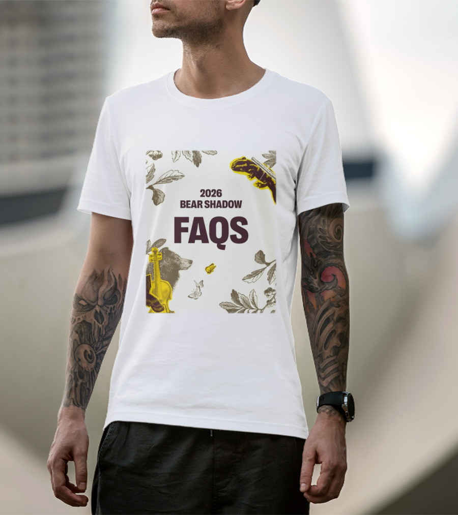 2026 Bear Shadow FAQs Music Festival Forest Animals Instruments T-Shirt