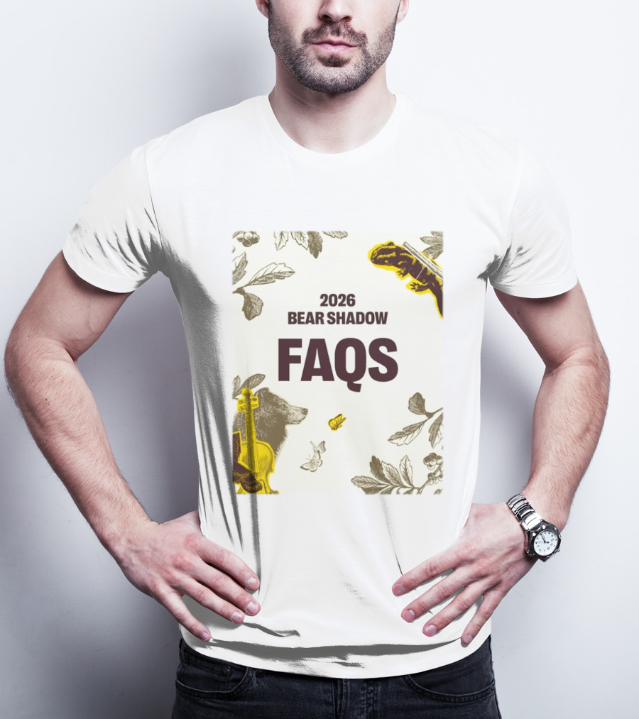 2026 Bear Shadow FAQs Music Festival Forest Animals Instruments T-Shirt