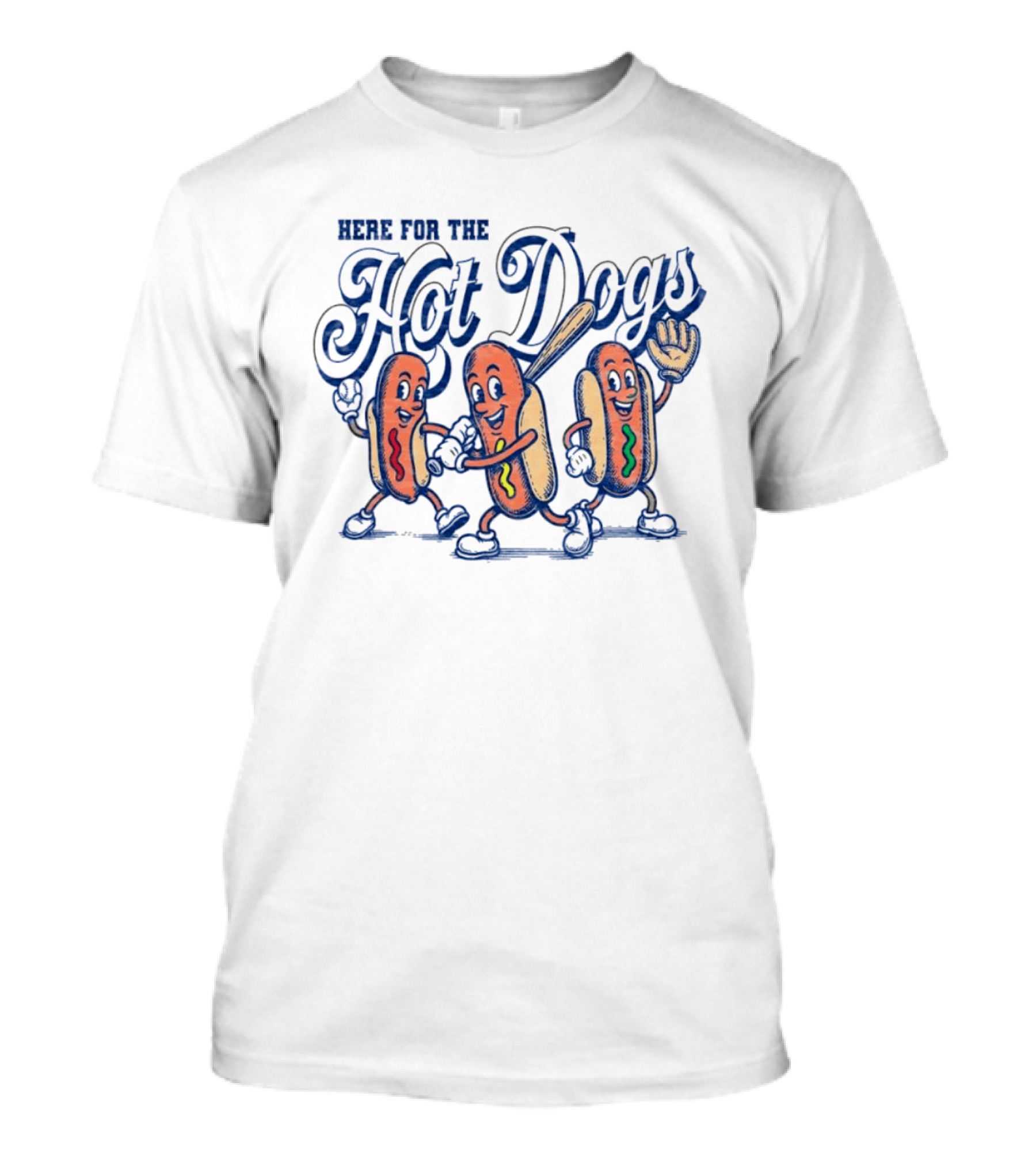 Here For The Hot Dogs Baseball With Fun Hot Dog Characters T-Shirt