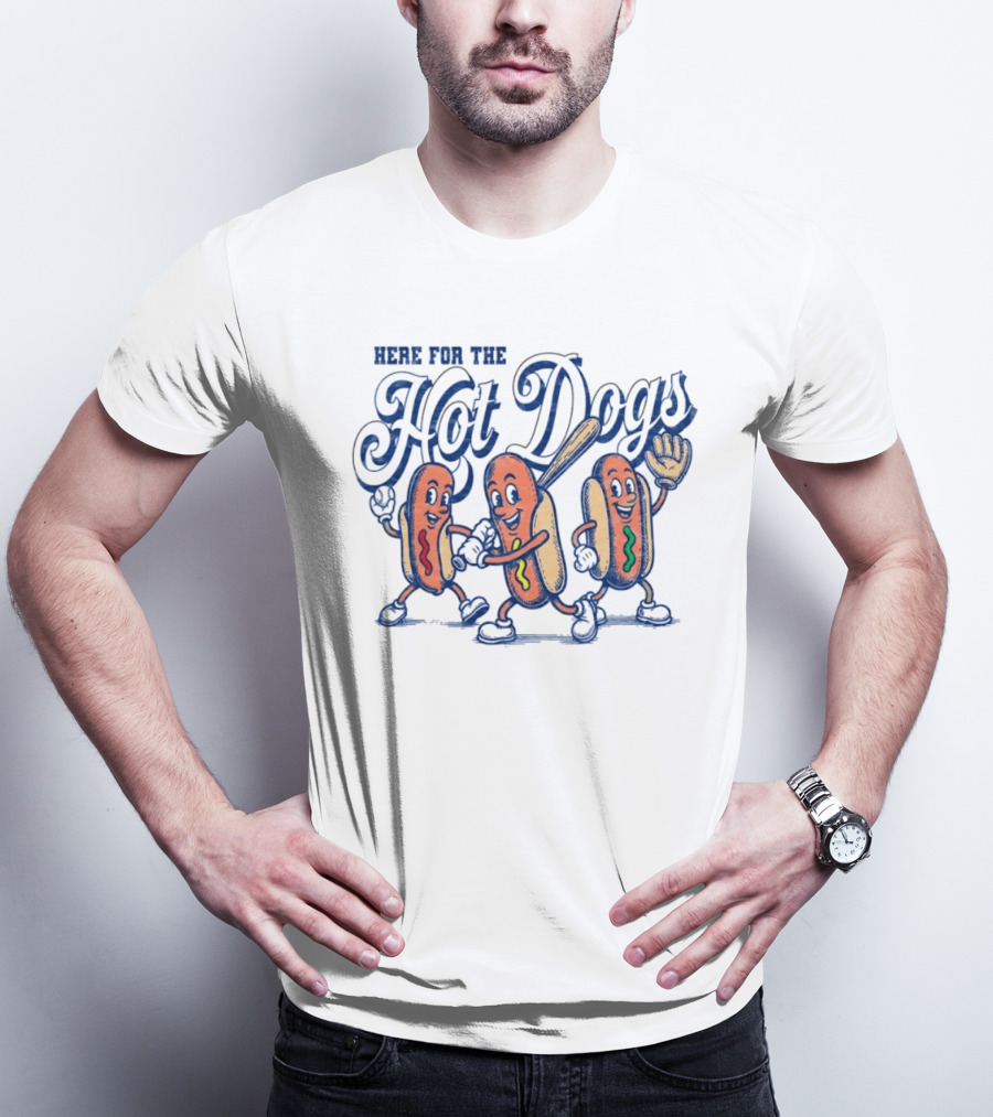 Here For The Hot Dogs Baseball With Fun Hot Dog Characters T-Shirt