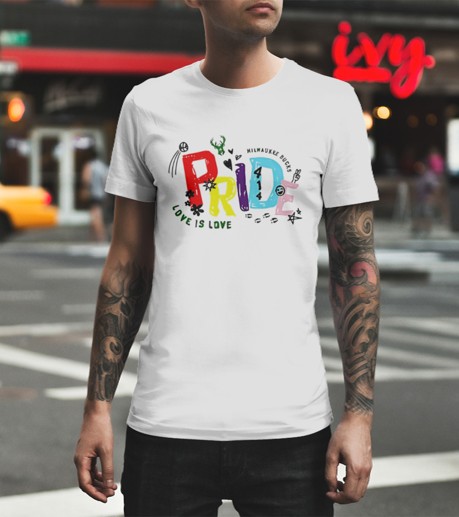 Milwaukee Bucks Pride Love Is Love Rainbow 414 T-Shirt