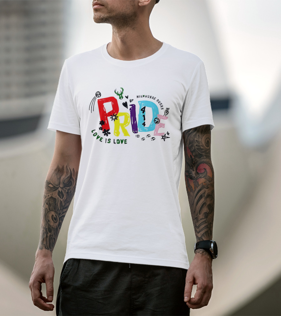 Milwaukee Bucks Pride Love Is Love Rainbow 414 T-Shirt