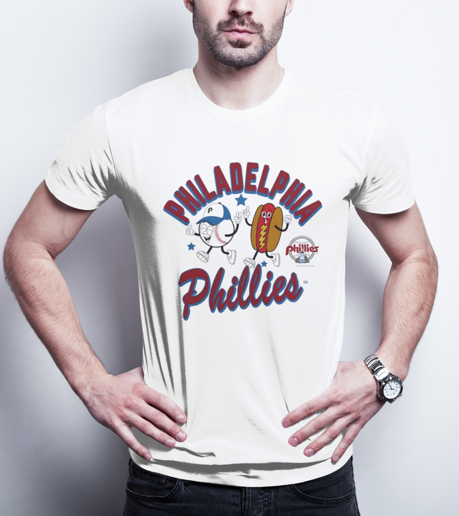 Philadelphia Phillies Baseball Hot Dog And Cartoon Characters T-Shirt