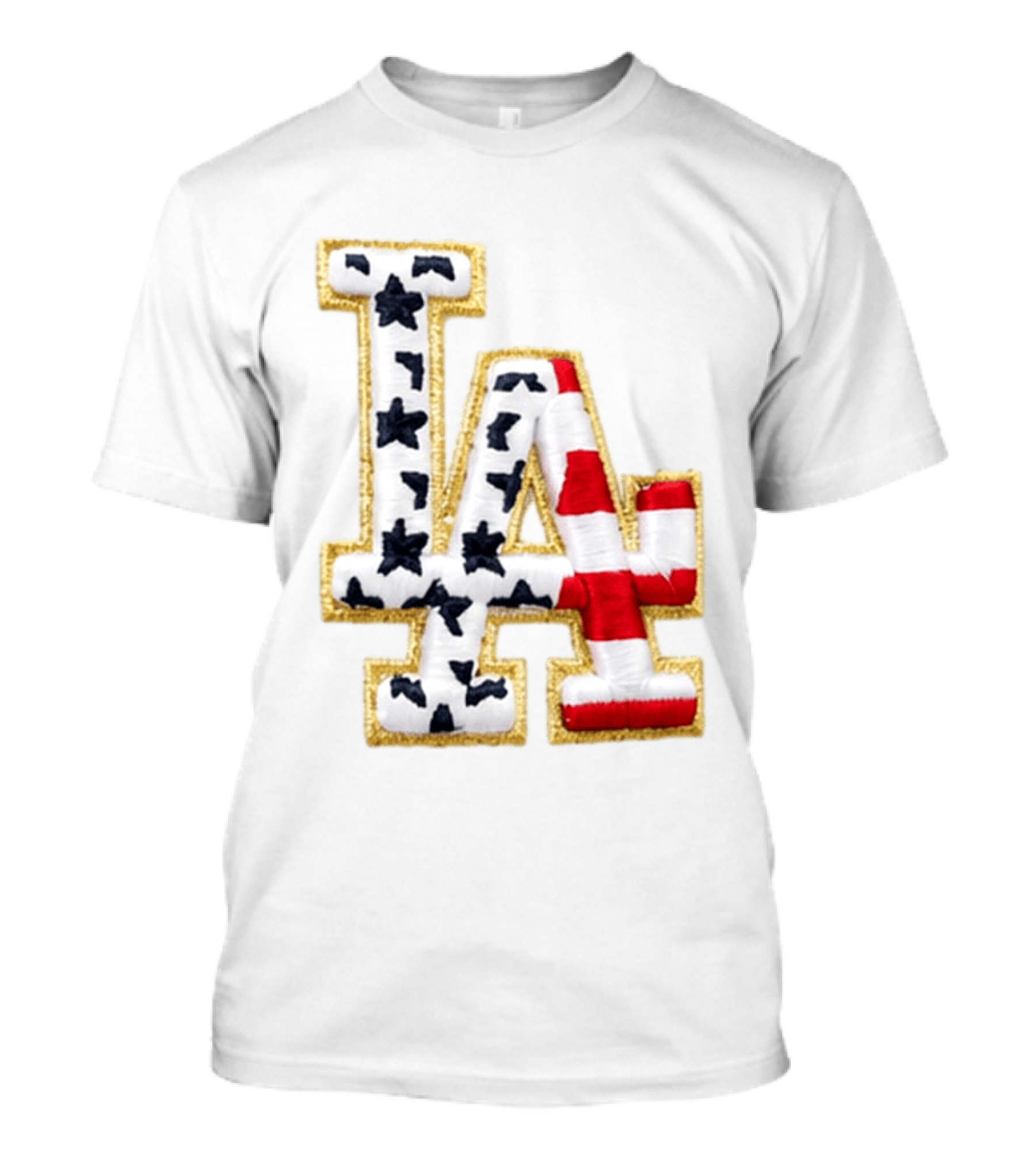 Dodgers LA 250th Anniversary Stars And Stripes Gold Trim Patch T-Shirt