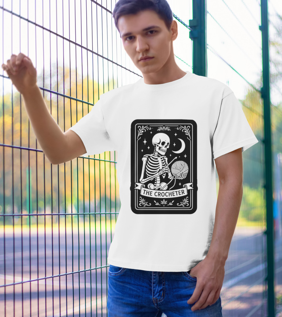 Tarot Card The Crocheter Skeleton Moon And Stars T-Shirt