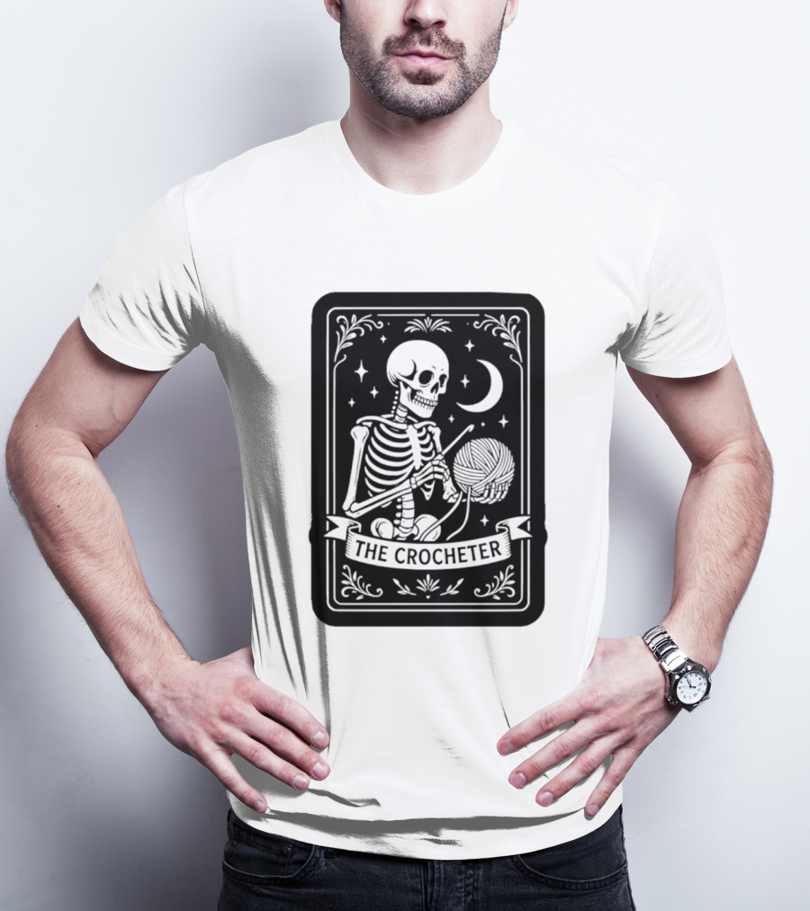 Tarot Card The Crocheter Skeleton Moon And Stars T-Shirt