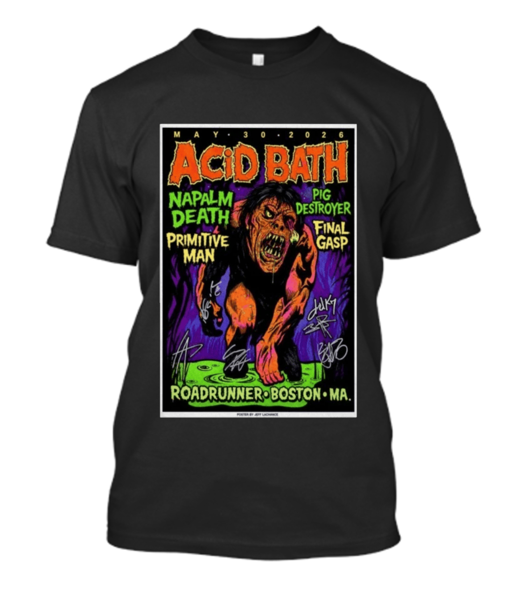 Acid Bath Tour May 30 2026 Boston MA Roadrunner Napalm Death Pig Destroyer Primitive Man Final Gasp T-Shirt