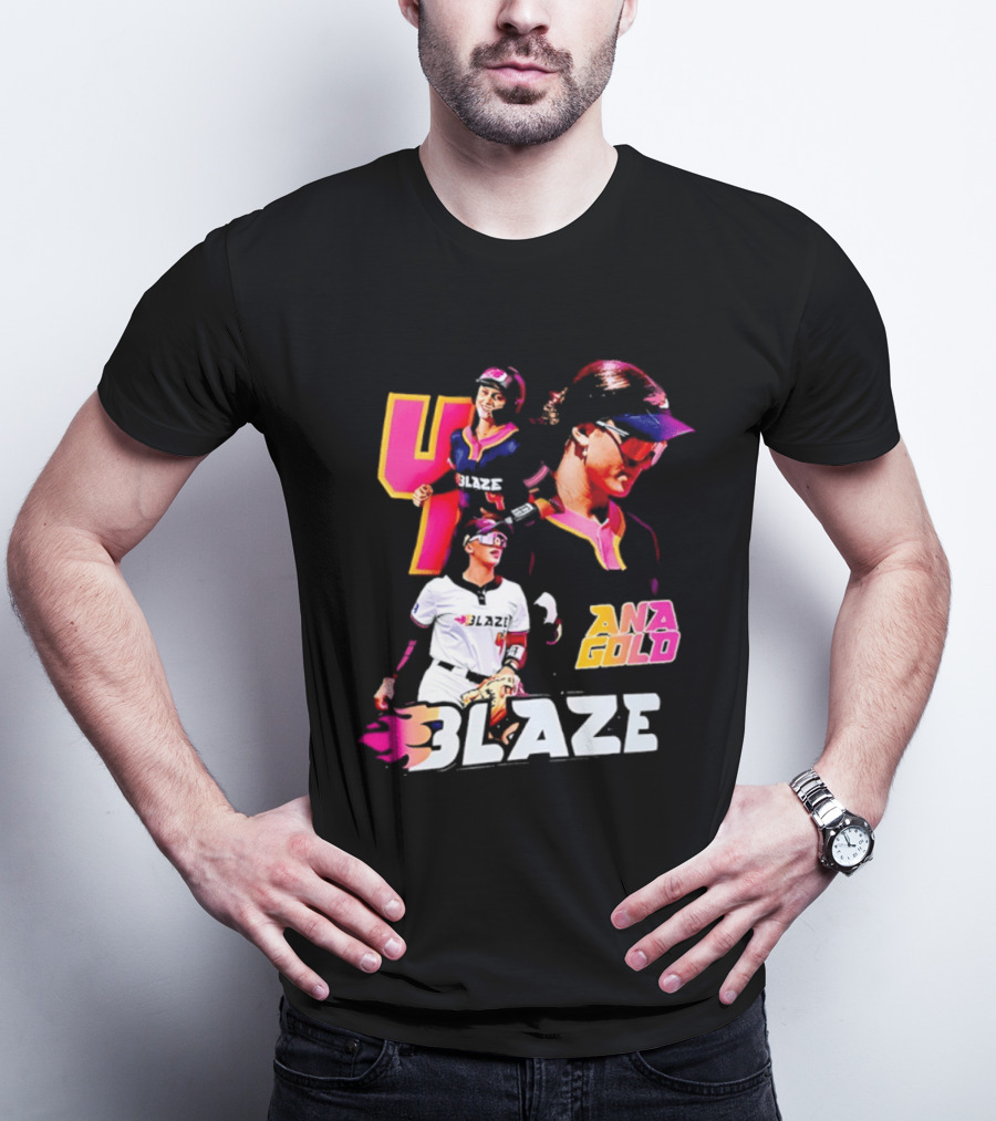 Blaze Ana Gold Softball Player Number 4 Action Collage T-Shirt