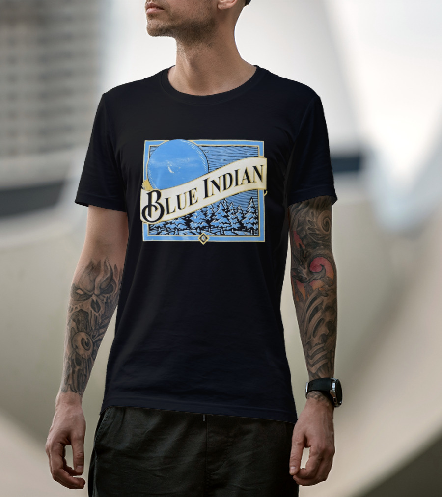 Blue Indian Moon Forest Nature Pine Trees Winter Scene T-Shirt