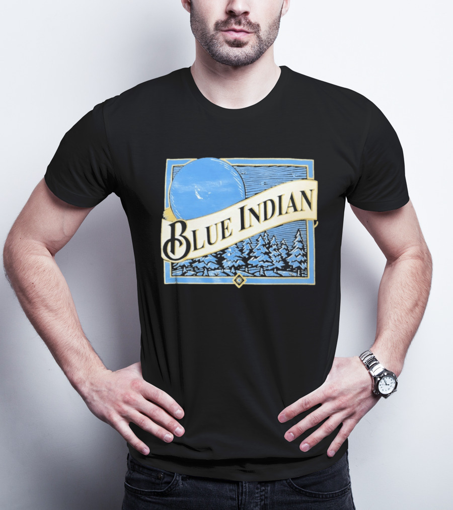 Blue Indian Moon Forest Nature Pine Trees Winter Scene T-Shirt