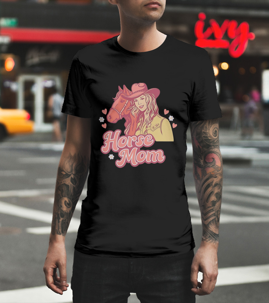 Cowgirl Horse Mom With Mustang And Hearts T-Shirt