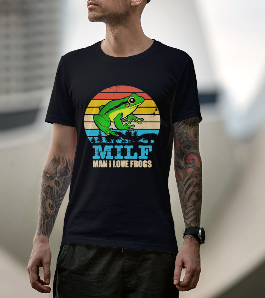 Frog MILF Man I Love Frogs Retro Sunset T-Shirt