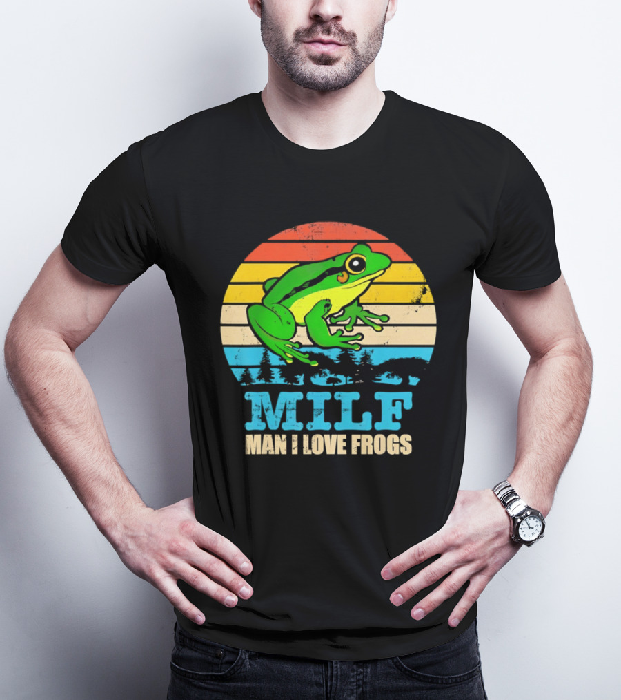 Frog MILF Man I Love Frogs Retro Sunset T-Shirt