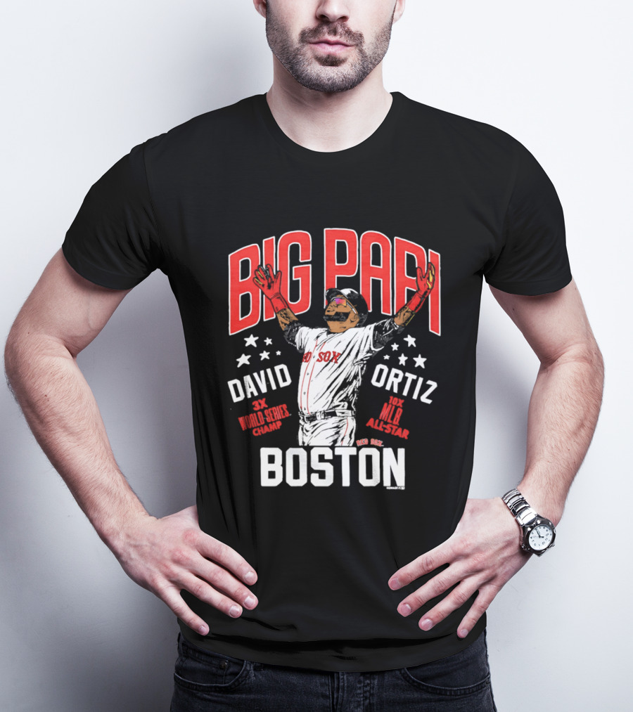 BIG PAPI David Ortiz 3X World Series Champ 10X All Star Boston Red Sox T-Shirt