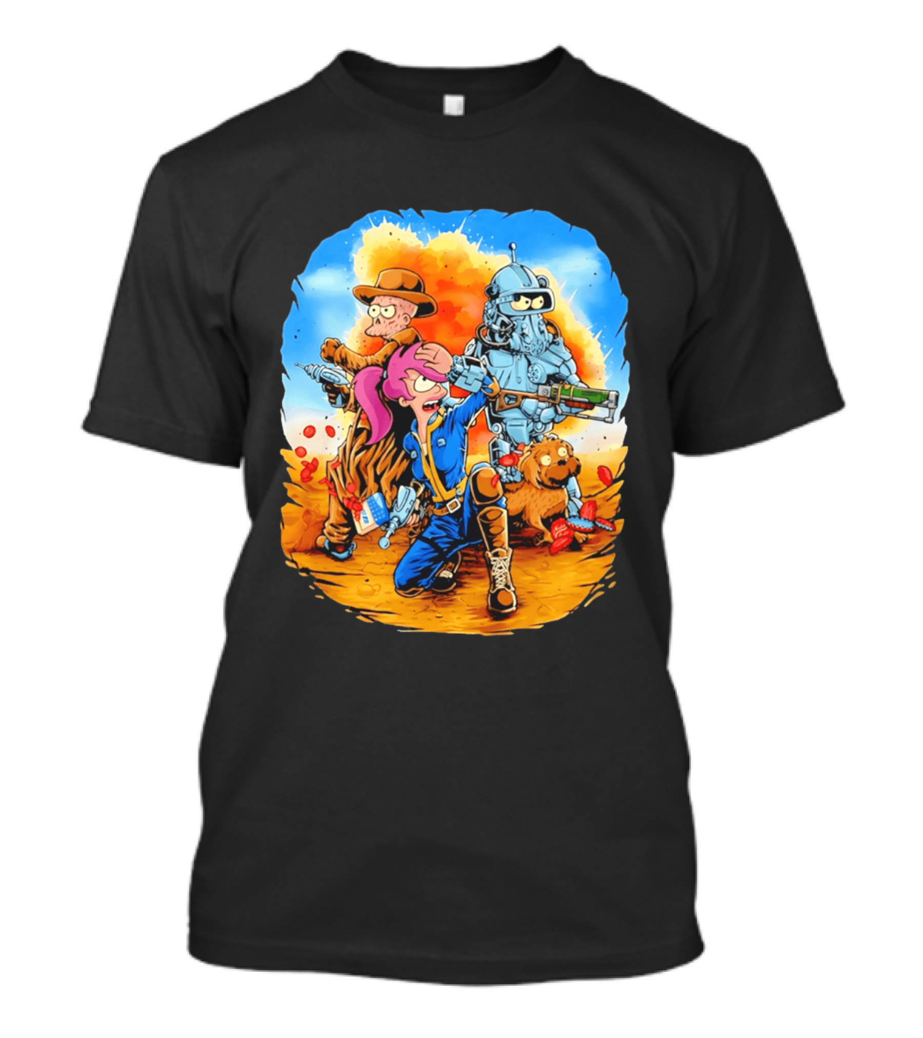 Futurout Fallout Futurama Mashup Fan Art Bender Leela Professor Farnsworth T-Shirt